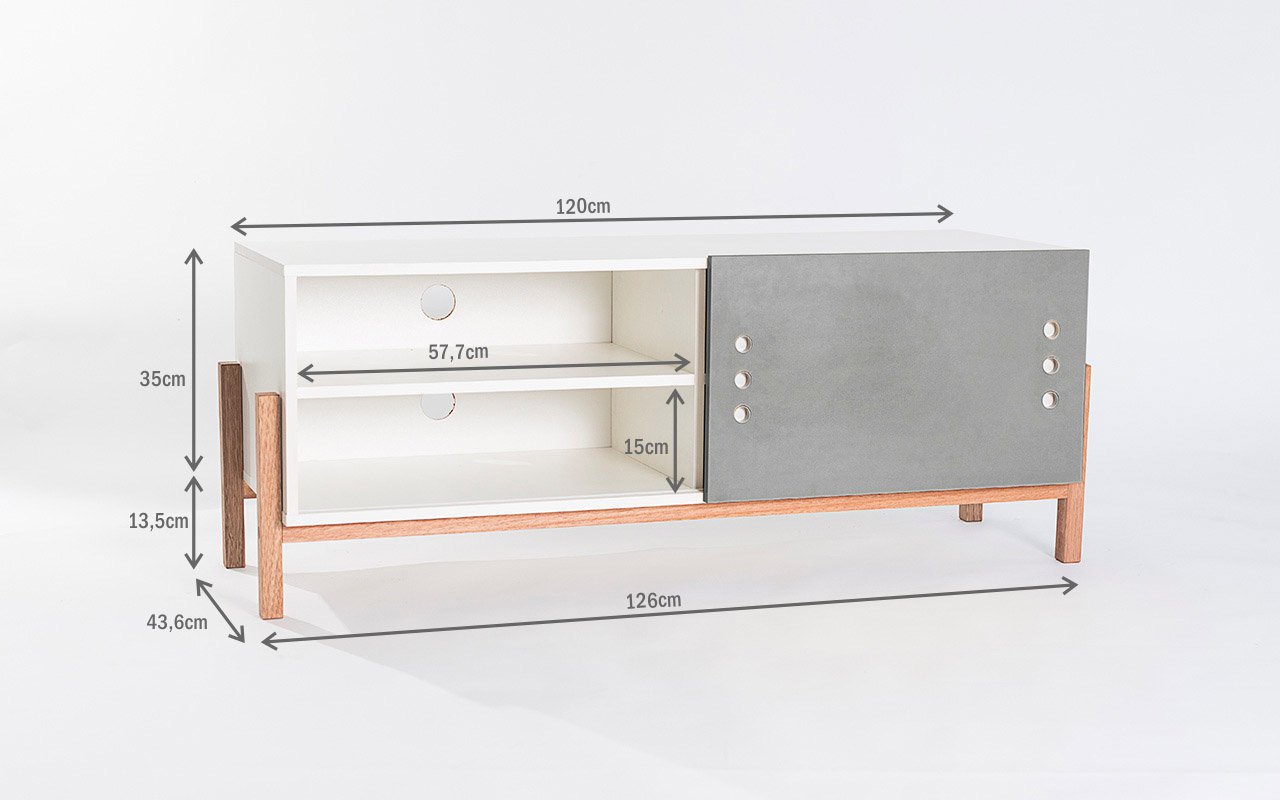Rack TV Pequeno Branco Eric 120 cm MDF Branco e Cinza