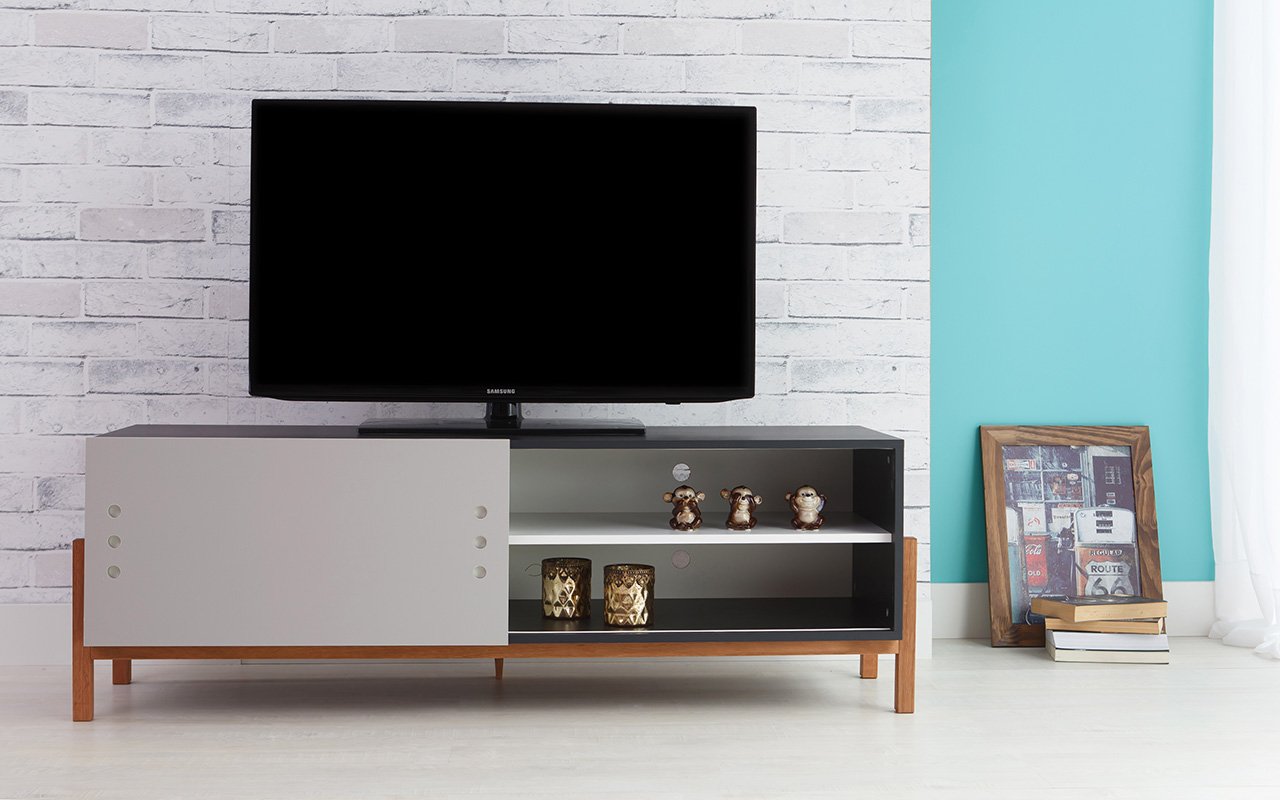 Rack Preto para TV Eric 140 cm MDF Preto e Cinza