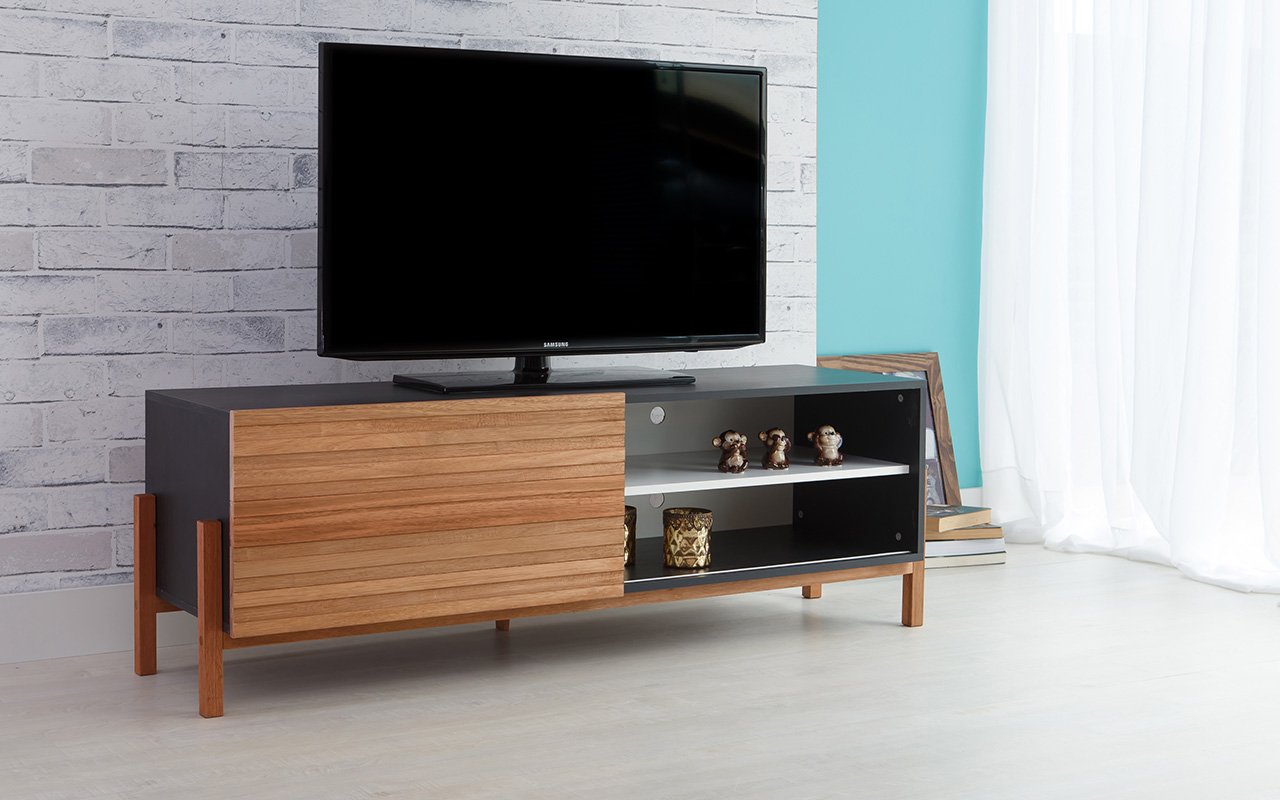 Rack Preto para TV Eric 140 cm MDF Preto e Madeira JT