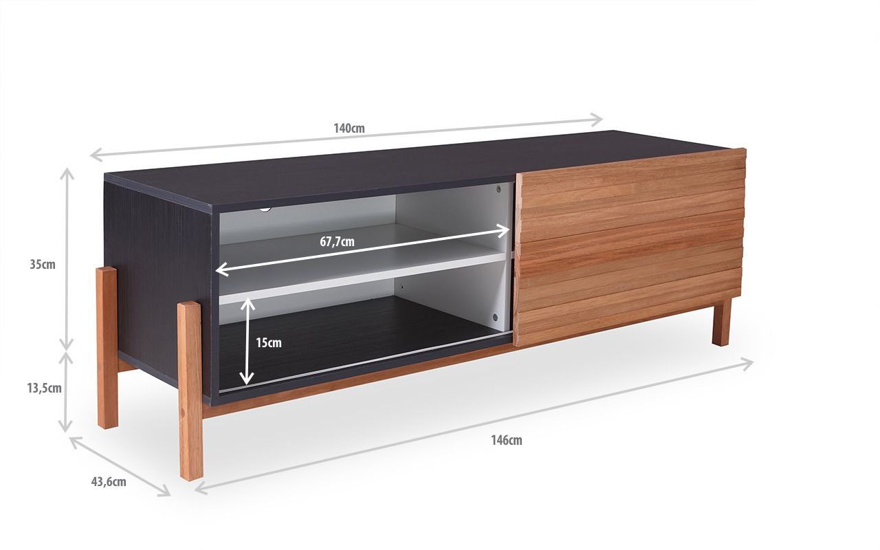 Rack Preto para TV Eric 140 cm MDF Preto e Madeira JT