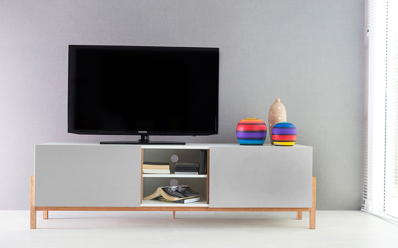 Rack Branco para Sala de TV Eric 160 cm MDF Branco e Cinza