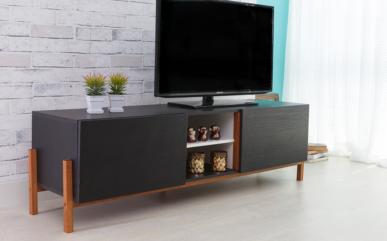 Rack Moderno para Sala de Tv Eric 160 cm MDF Preto