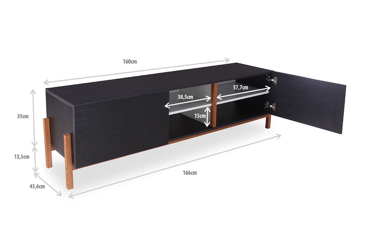 Rack Moderno para Sala de Tv Eric 160 cm MDF Preto