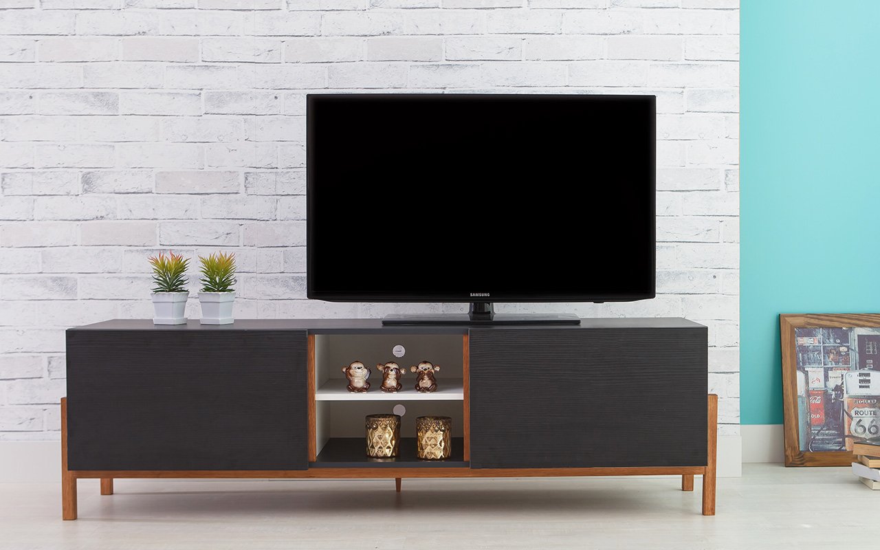 Rack Moderno para Sala de Tv Eric 160 cm MDF Preto