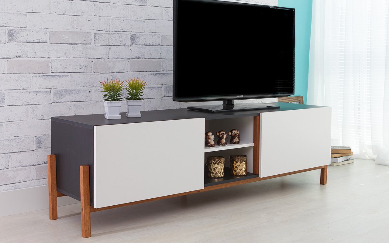 Rack Moderno para Sala de Tv Eric 160 cm MDF Preto e Branco