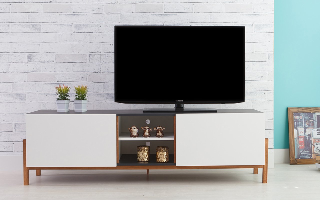 Rack Moderno para Sala de Tv Eric 160 cm MDF Preto e Branco