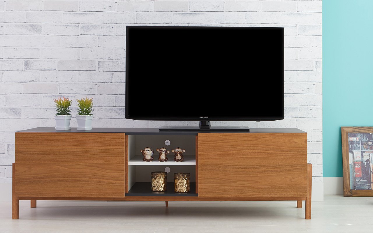 Rack Moderno para Sala de Tv Eric 160 cm MDF Preto e Freijó