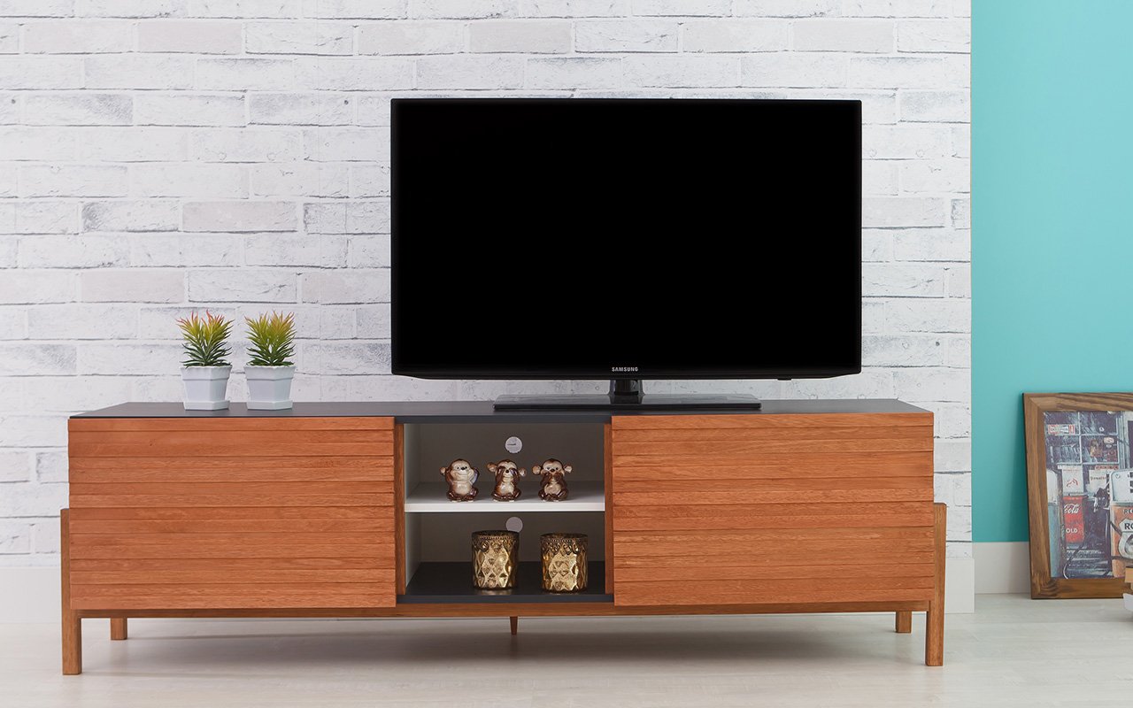 Rack Moderno para Sala de Tv Eric 160 cm MDF Preto e Madeira JT