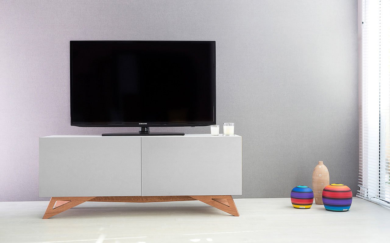 Rack para Sala de TV com Porta Freddie 120 cm MDF Branco e Cinza