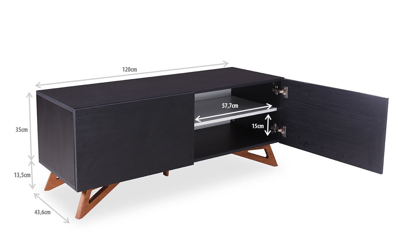 Rack Pequeno Preto para Sala de TV Freddie 120 cm MDF Preto