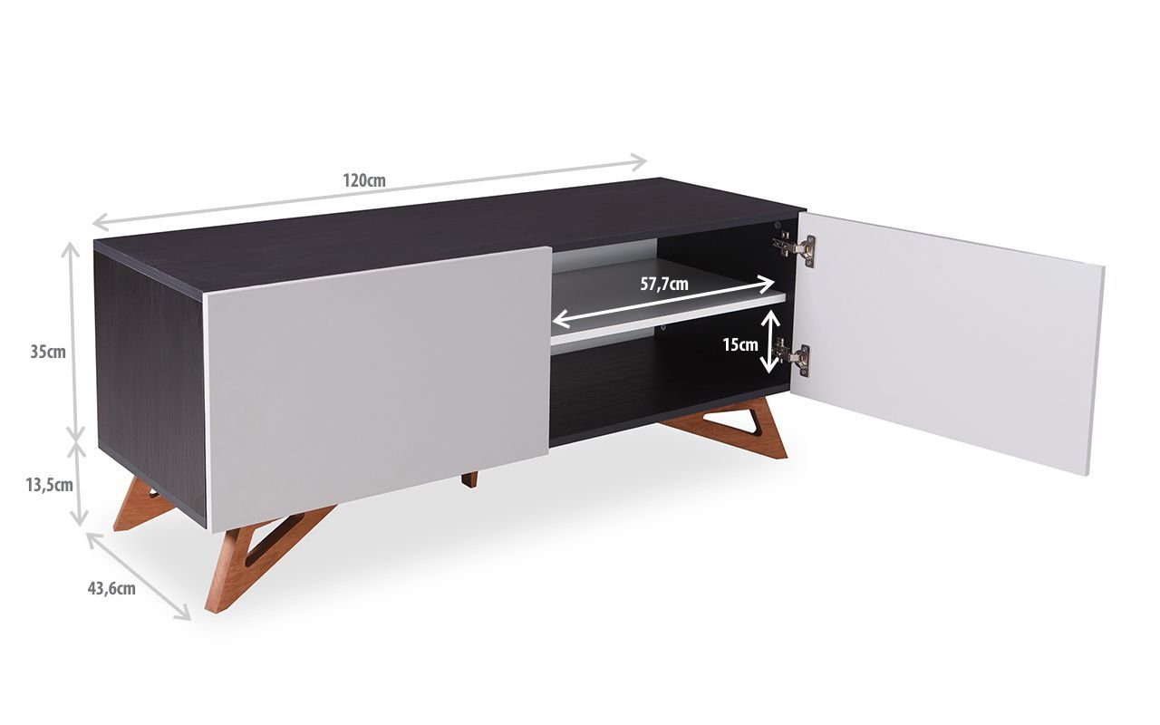 Rack Pequeno Preto para Sala de TV Freddie 120 cm MDF Preto e Cinza