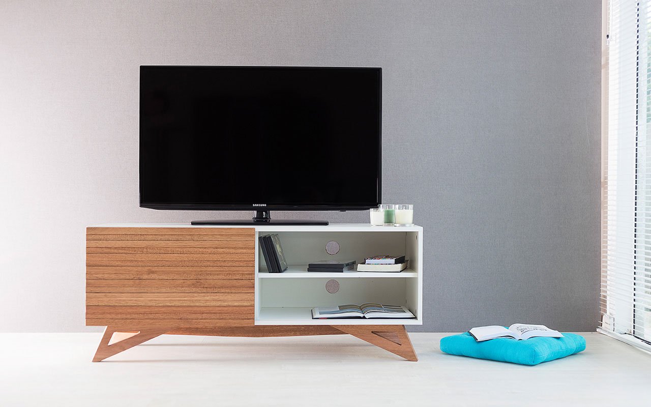 Rack TV Moderno Branco Freddie 120 cm MDF Branco e Madeira JT