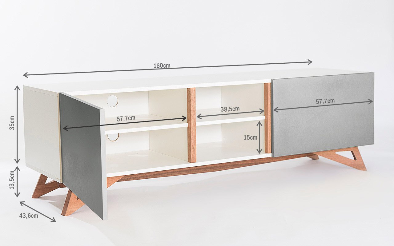 Rack Sala de TV com Portas Freddie 160 cm MDF Branco e Cinza