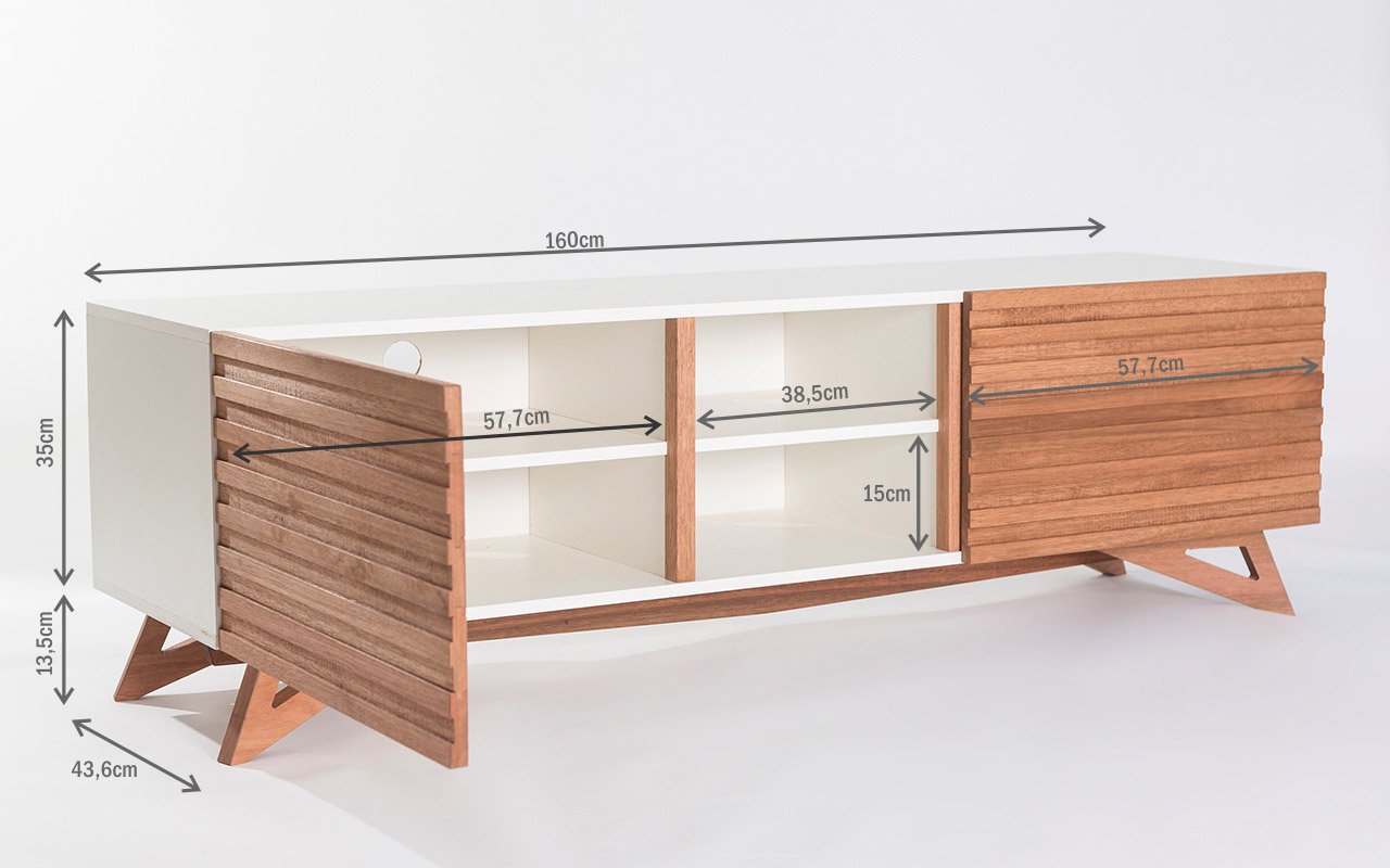 Rack Sala de TV com Portas Freddie 160 cm MDF Branco e Madeira JT