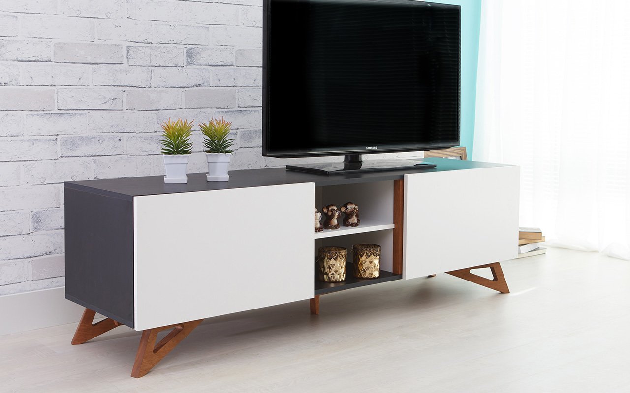 Rack Retrô para TV Freddie MDF Preto e Branco