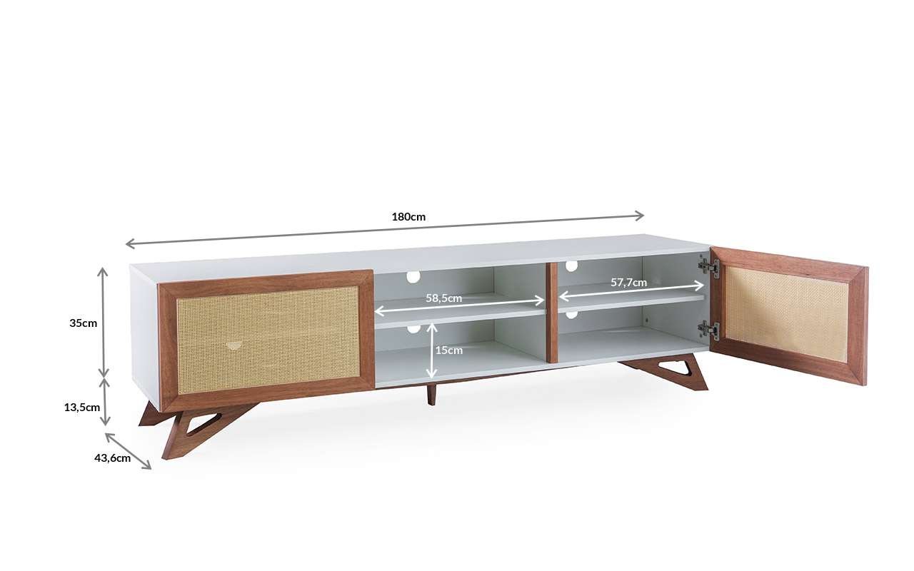 Rack de Sala Branco com Portas Freddie 180 cm MDF Branco e Madeira JT ...