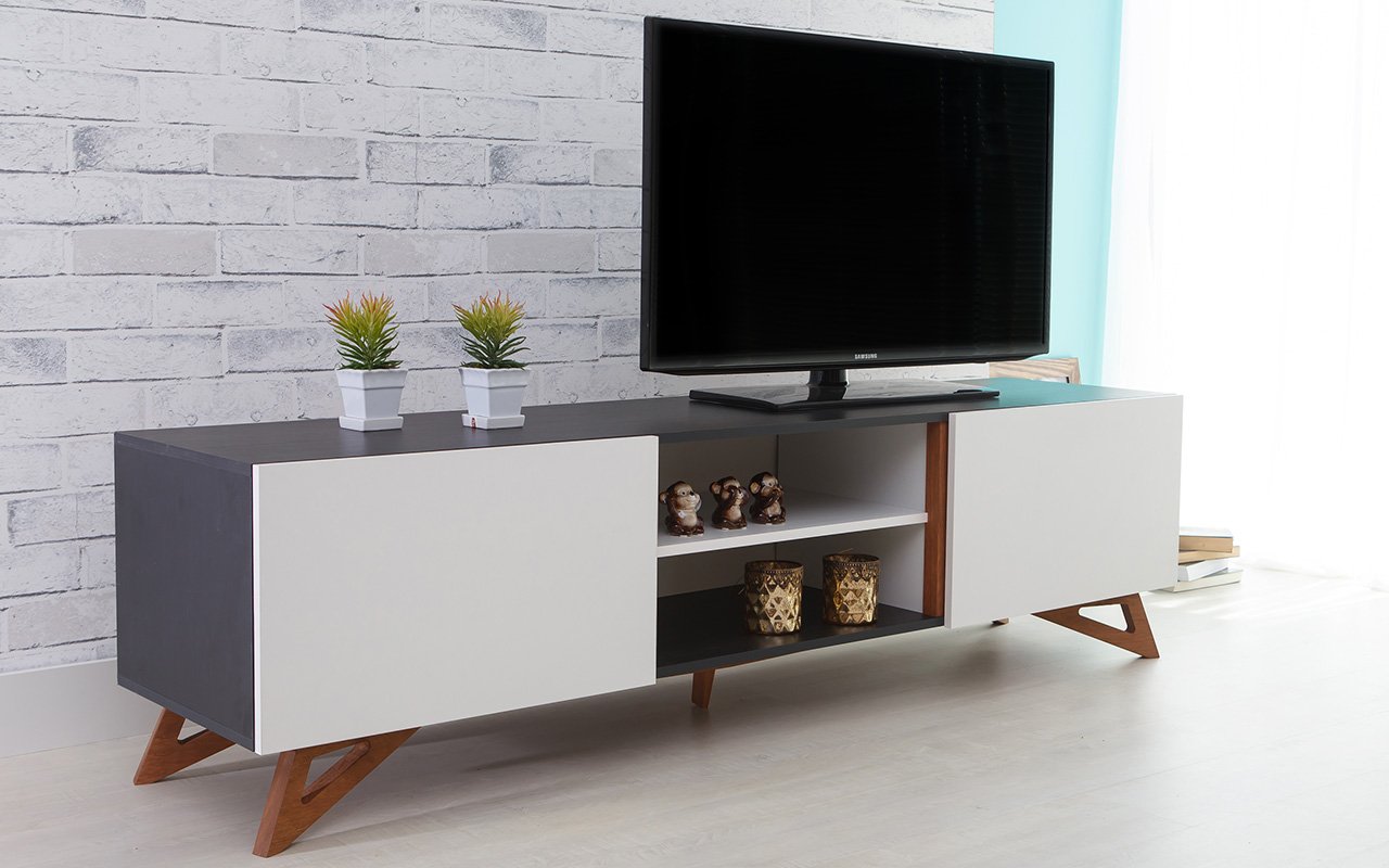 Rack Moderno para TV Freddie 180 cm MDF Preto e Branco