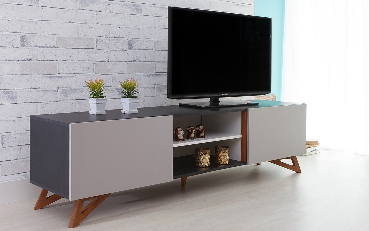 Rack Moderno para TV Freddie 180 cm MDF Preto e Cinza