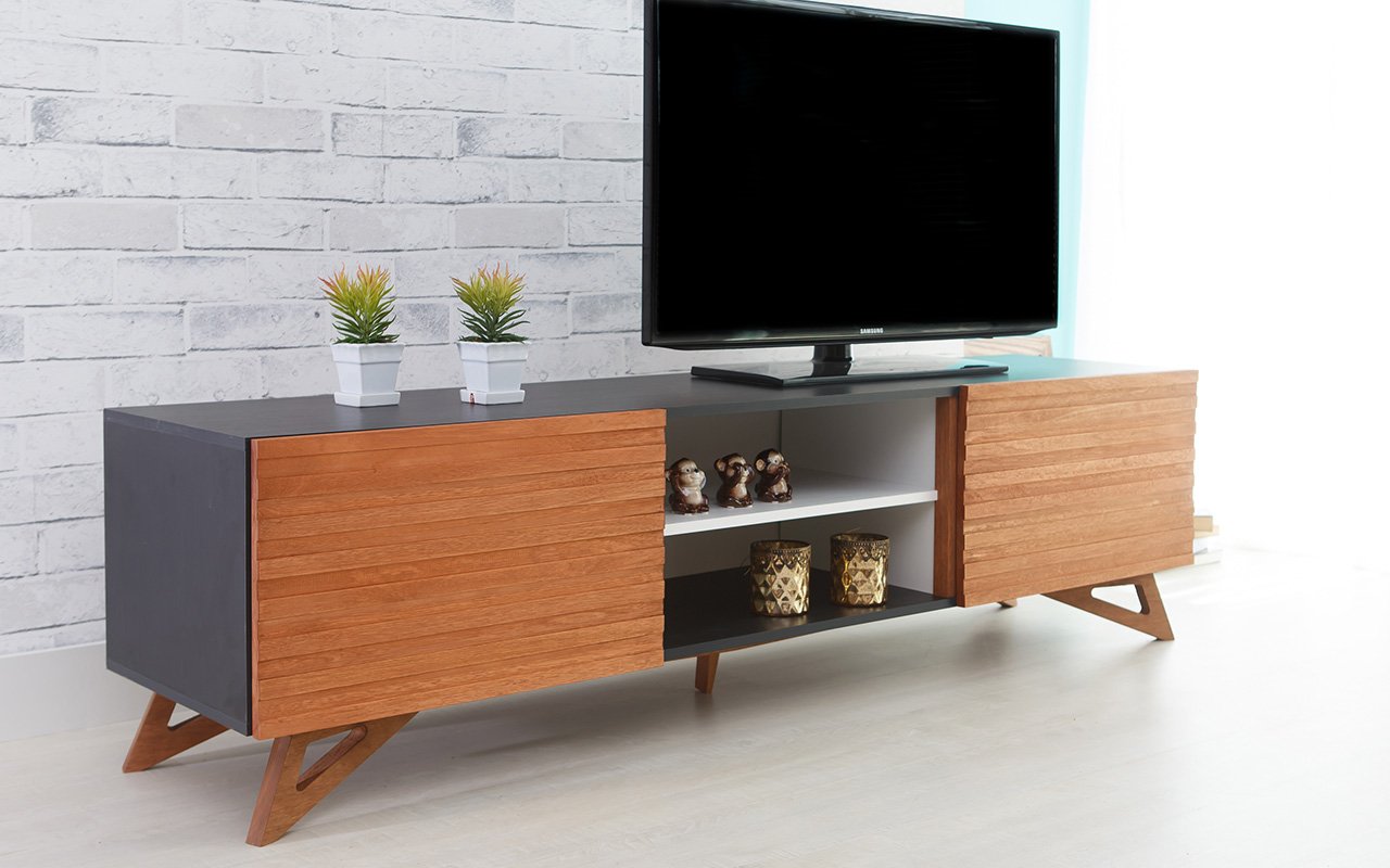 Rack Moderno para TV Freddie 180 cm MDF Preto e Madeira JT