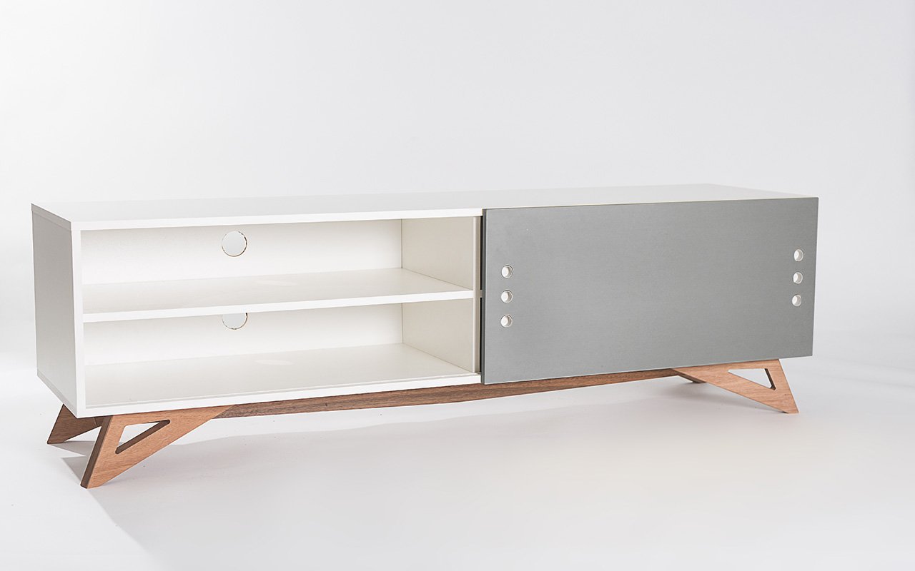 Rack TV Branco Freddie 160 cm MDF Branco e Cinza