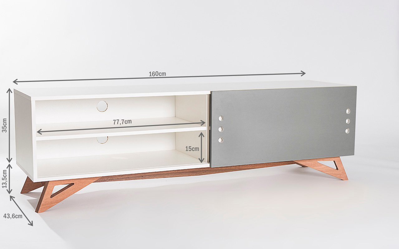 Rack TV Branco Freddie 160 cm MDF Branco e Cinza