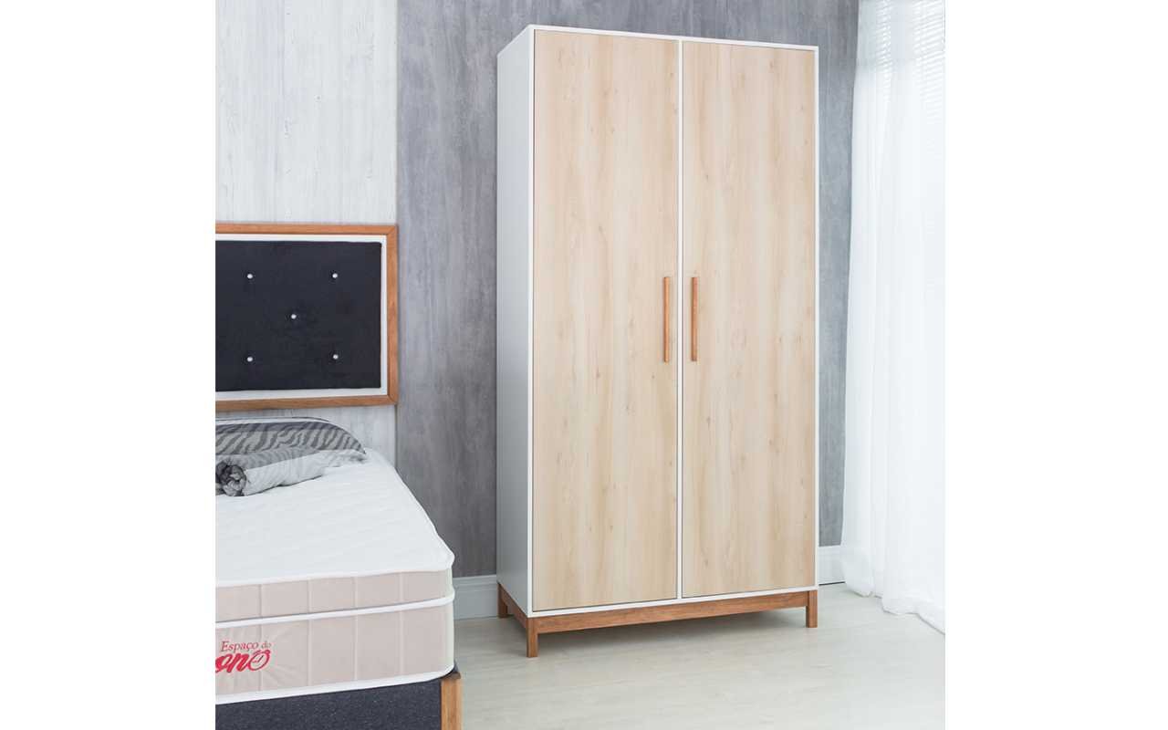 Roupeiro Solteiro 2 Portas Moore MDF Branco e Faia