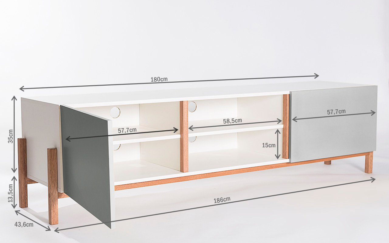 Rack TV Branco para Sala Eric 180 cm MDF Branco e Cinza