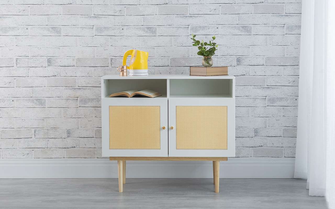 Armário Buffet 2 Portas com Nicho Charlie MDF Branco e Madeira Natural ...