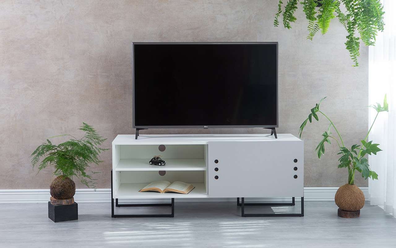 Rack Pequeno Estilo Industrial com Porta de Correr Crosby 120 cm MDF ...