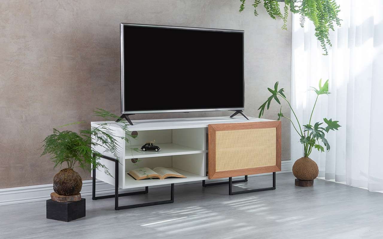 Rack Pequeno Estilo Industrial com Porta de Correr Crosby 120 cm MDF ...