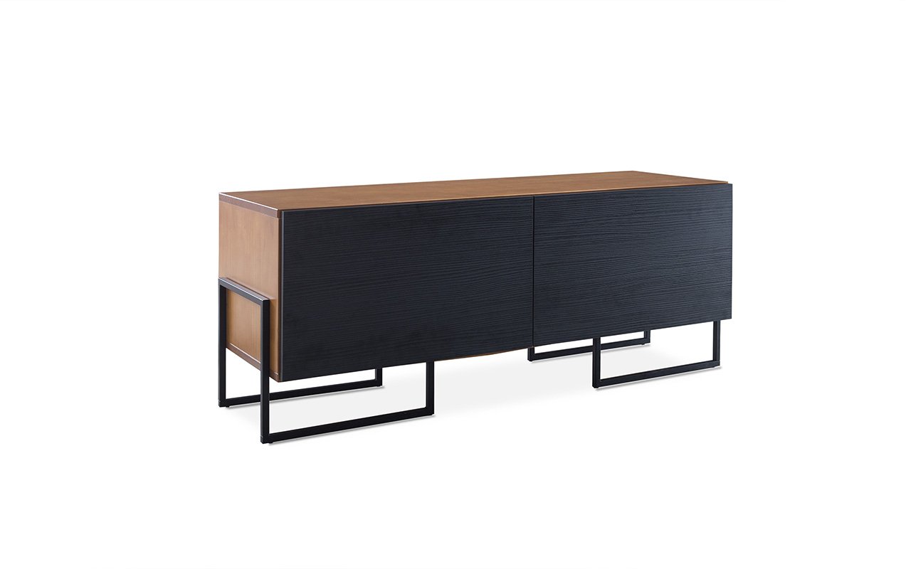 Rack com Pés de Metal 2 Portas Crosby 120 cm MDF Freijó e Preto