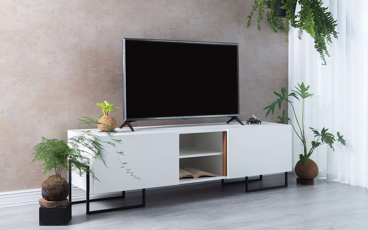 Rack 2 Portas Estilo Industrial Crosby 160 cm MDF Branco e Madeira ...