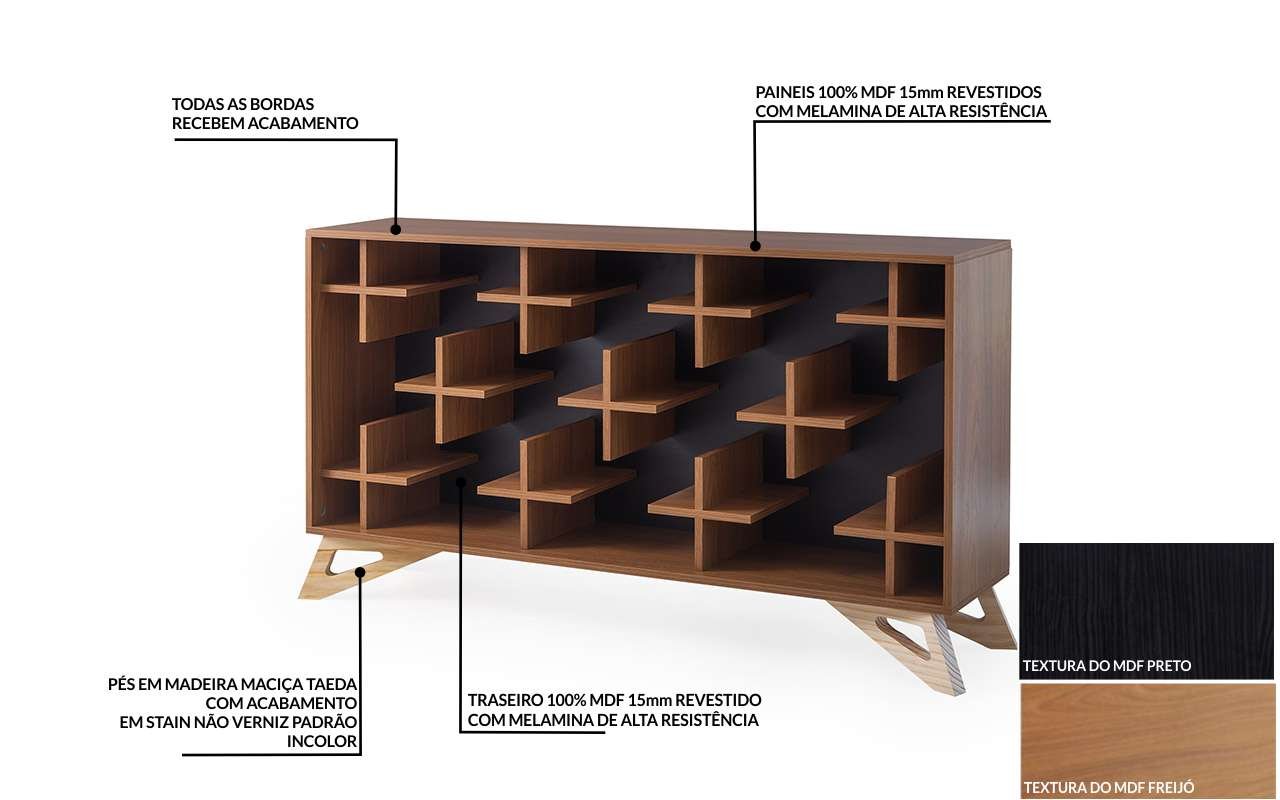 Estante para Escritório Moderna Freddie MDF Freijó e Preto