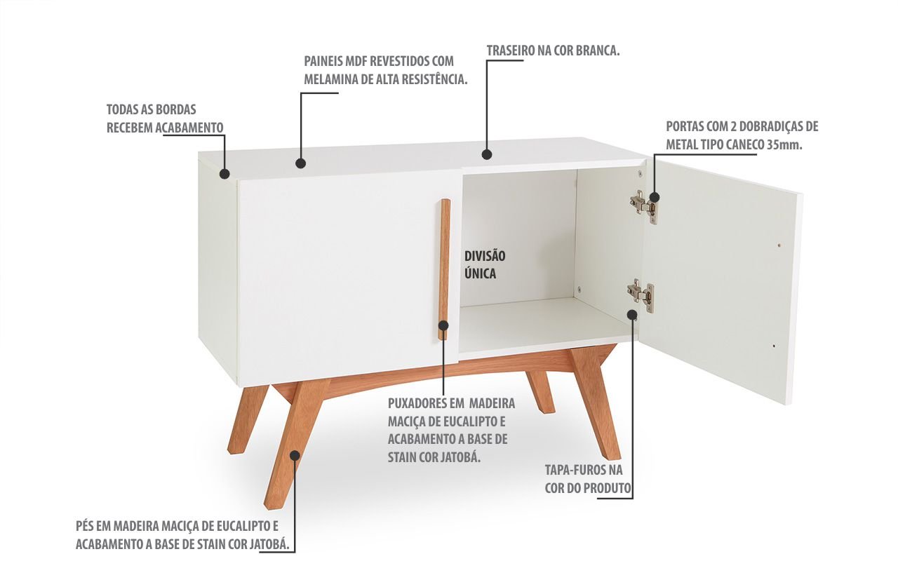Armário Buffet para Sala 2 Portas Dolores MDF Branco
