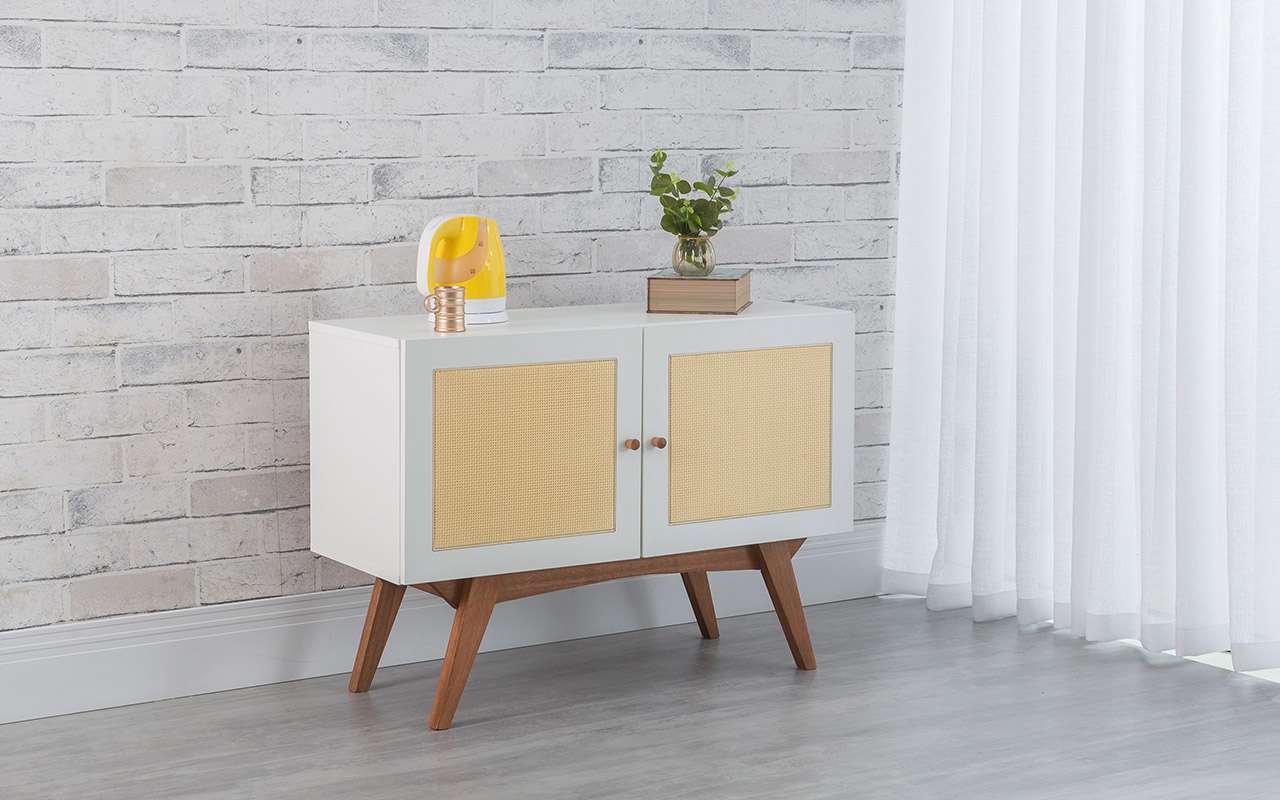 Armário Buffet para Sala 2 Portas Dolores MDF Branco e Madeira JT com ...