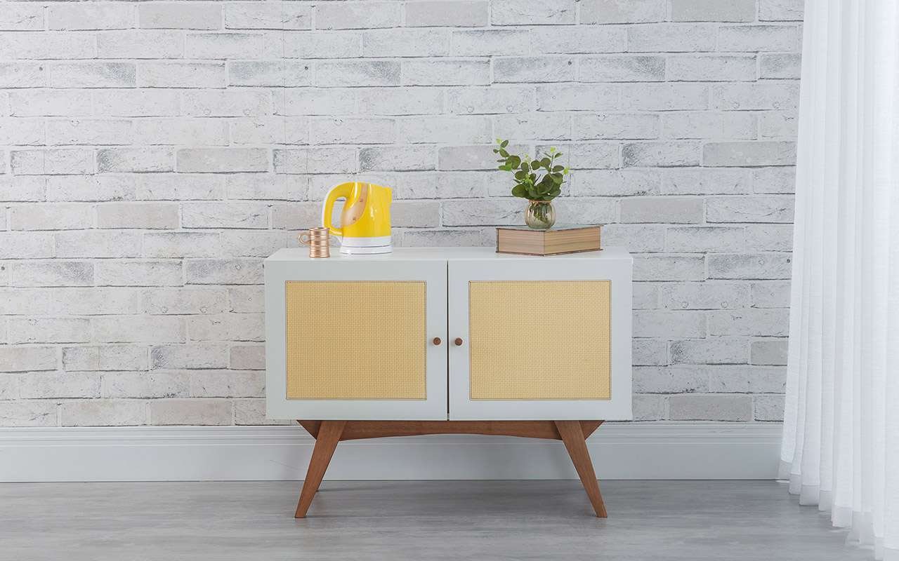 Armário Buffet para Sala 2 Portas Dolores MDF Branco e Madeira JT com ...