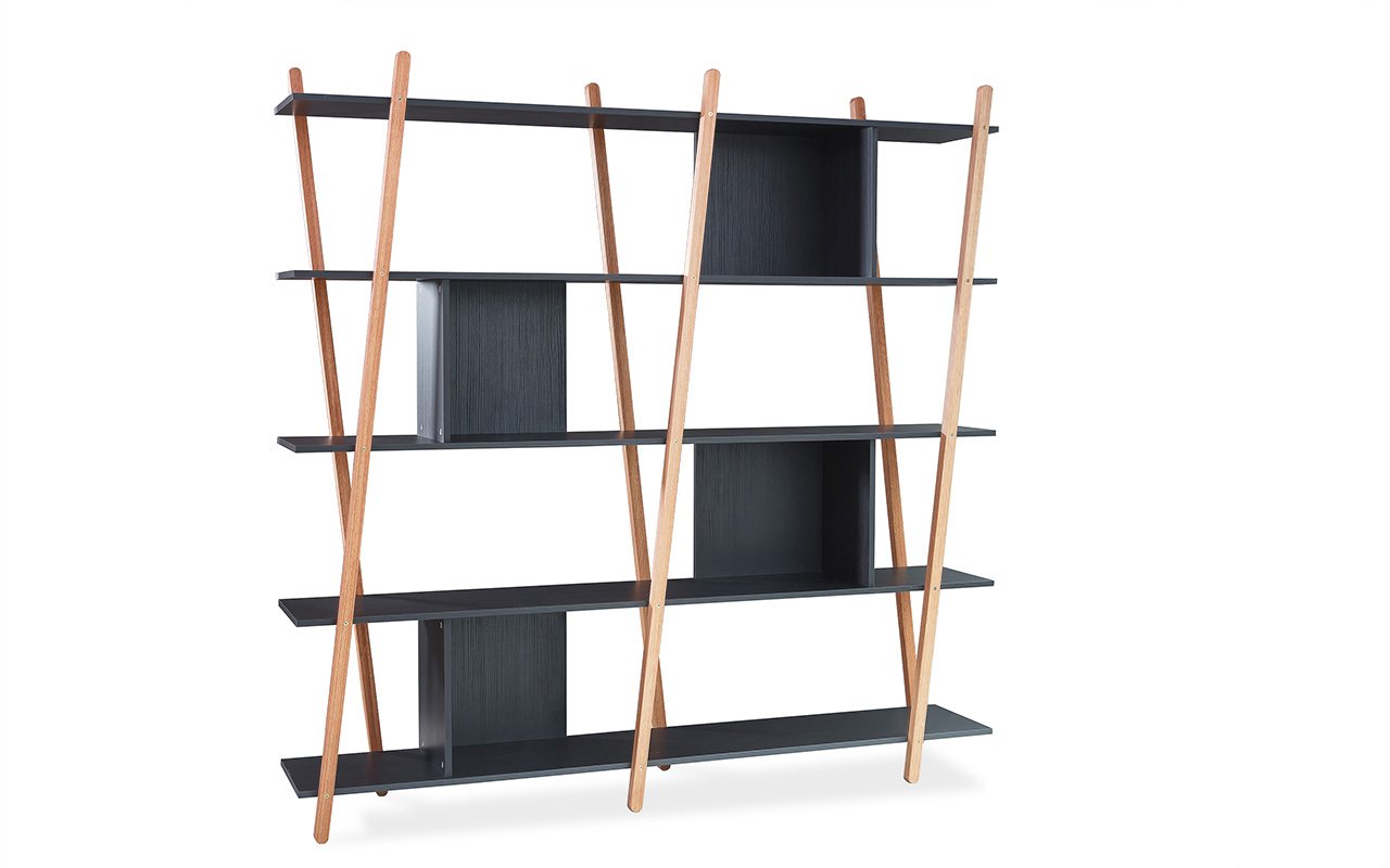Estante Preta Para Sala Sue 180 Cm Mdf Preto E Madeira Jt