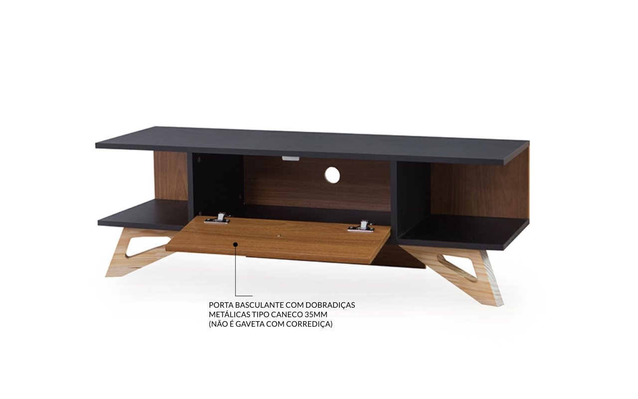 Rack para TV Pequeno Stills MDF Preto e Freijó e Madeira Natural