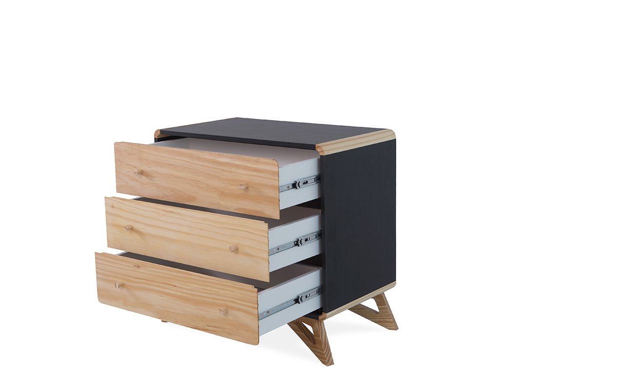 Cômoda Pequena de Madeira 3 Gavetas Presley MDF Preto e Madeira Natural