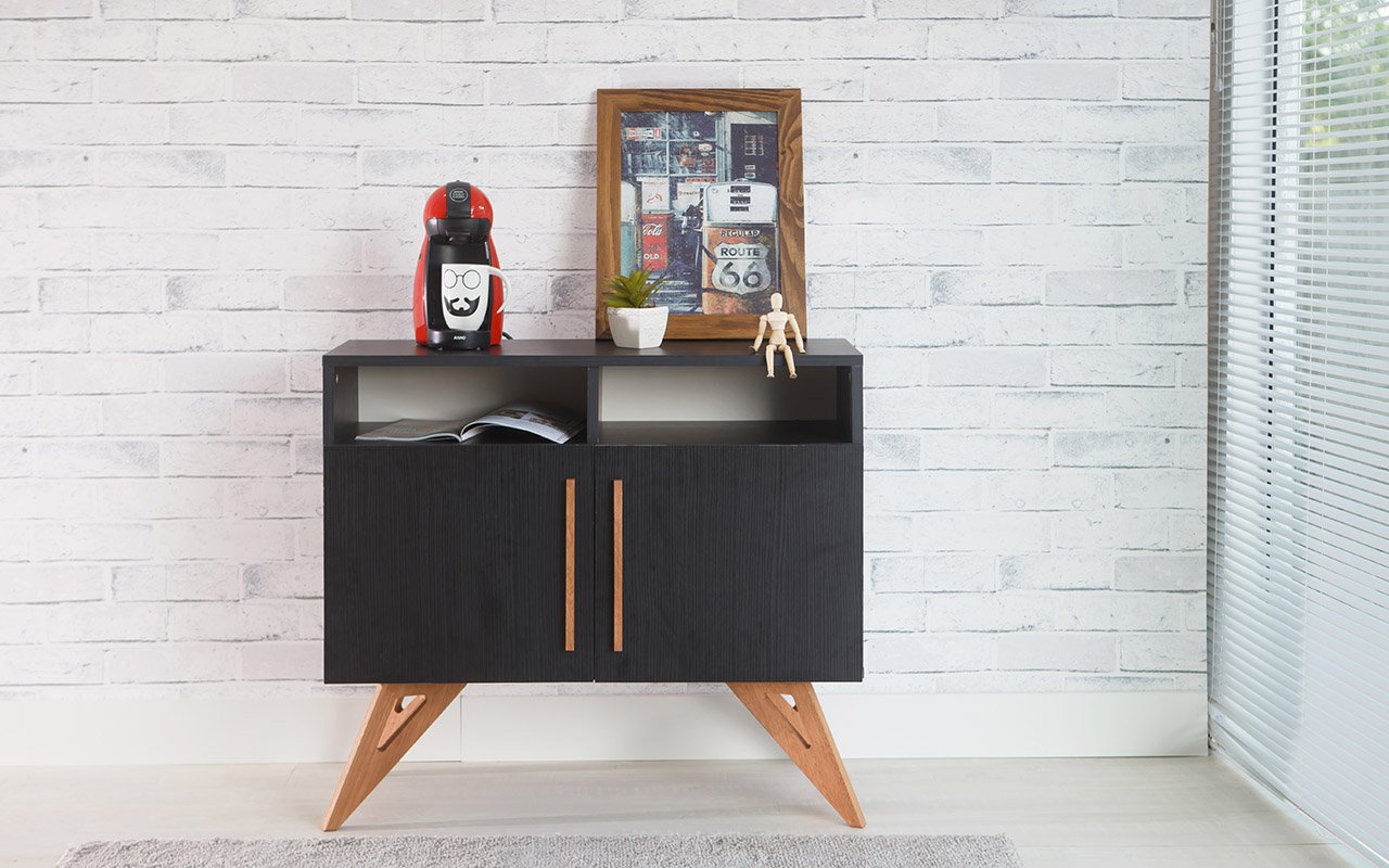 Armário Buffet 2 Portas com Nicho Freddie MDF Preto