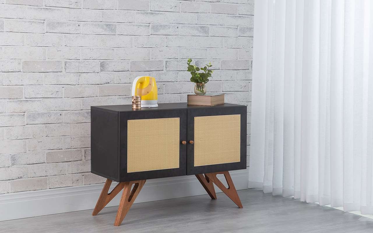Armário Buffet para Sala de Jantar 2 Portas Freddie MDF Preto e Madeira ...