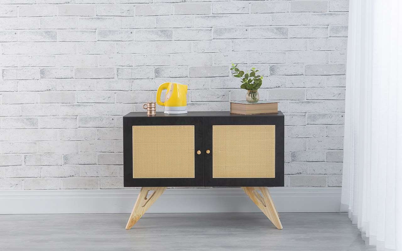 Armário Buffet para Sala de Jantar 2 Portas Freddie MDF Preto e Madeira ...