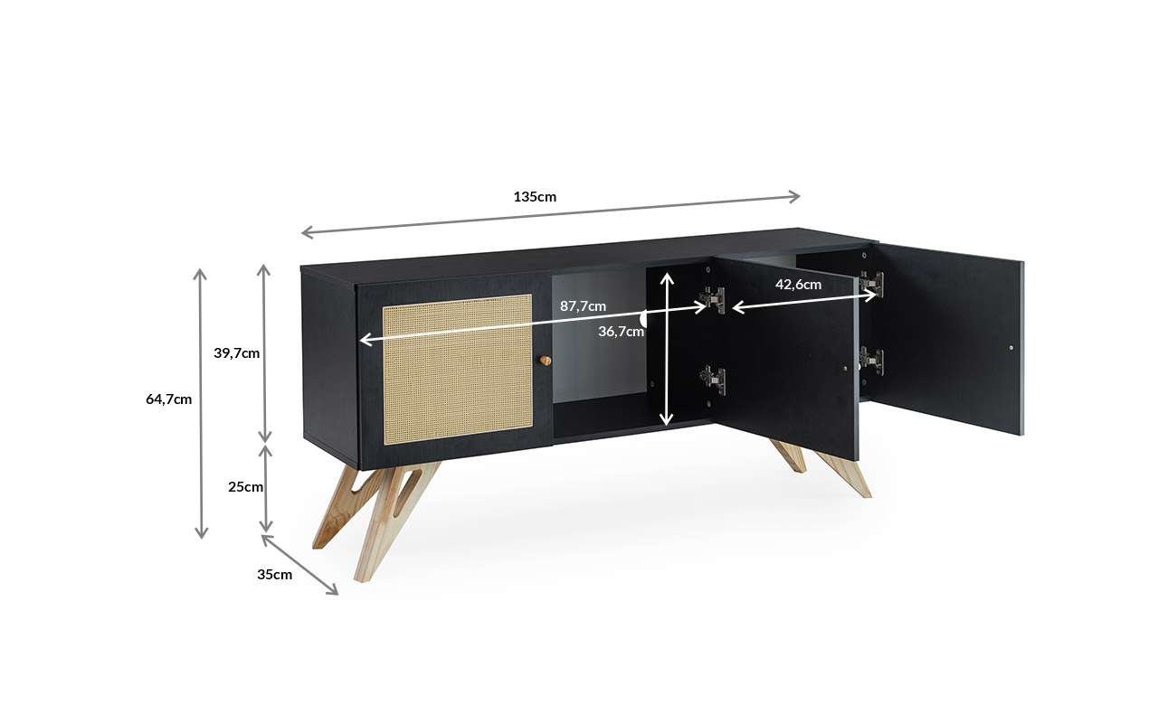 Armário Buffet para Sala de Jantar 3 Portas Freddie MDF Preto e Madeira ...